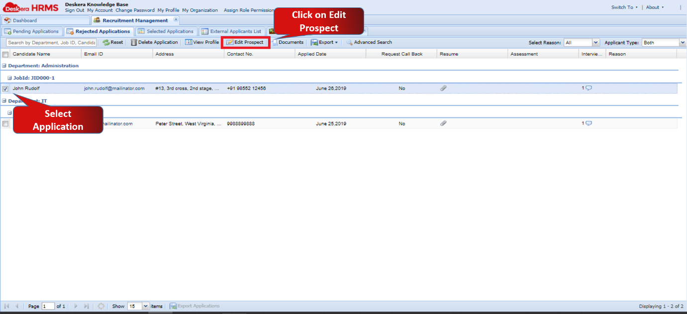 Rejected Applications - View/Edit/Delete Application – Deskera Help Centre