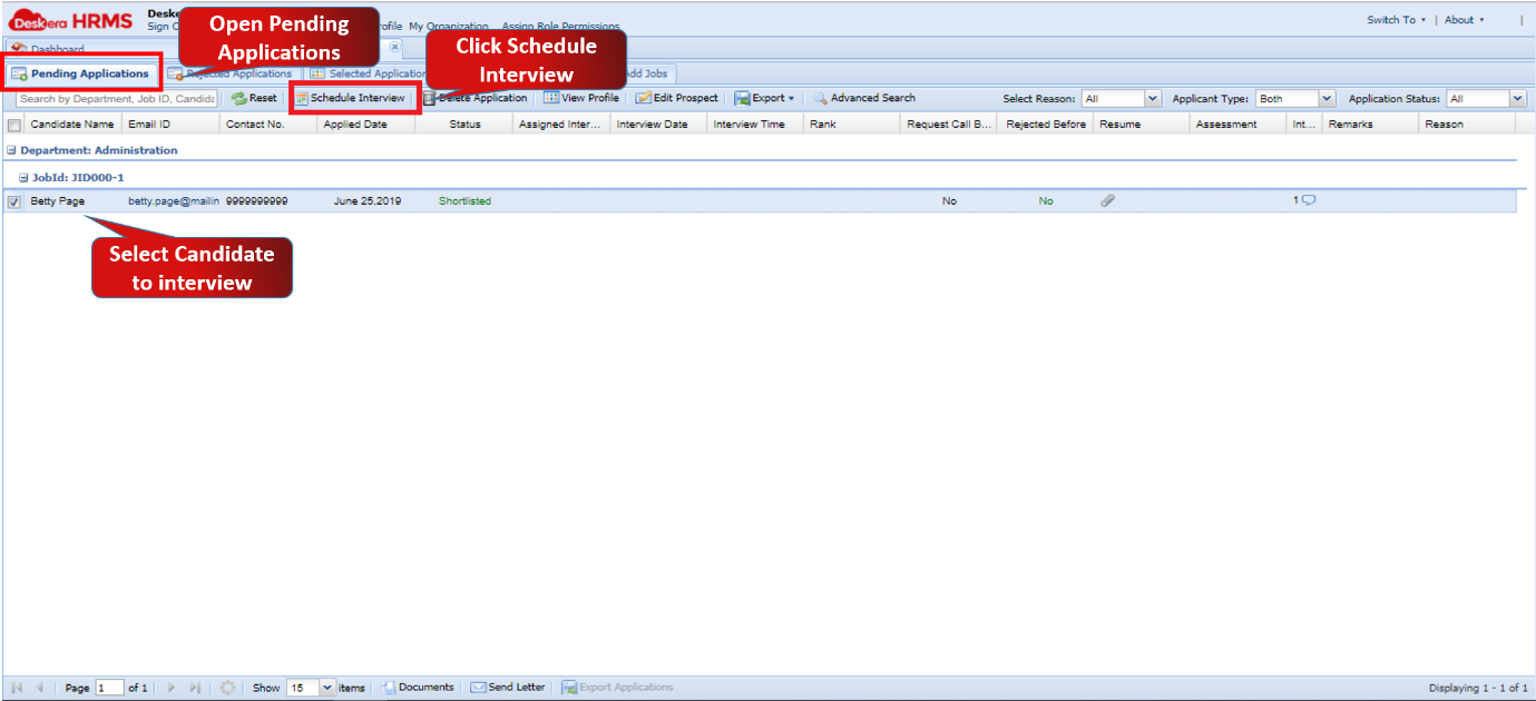 Pending Application - Schedule Interview – Deskera Help Centre