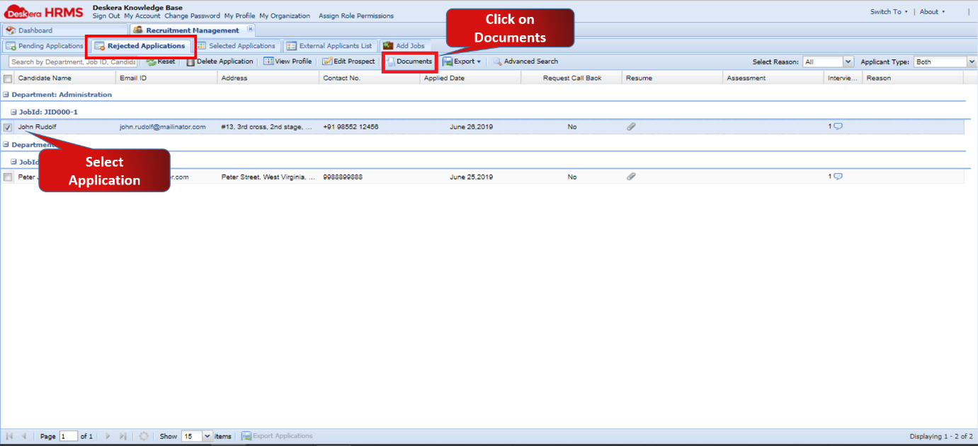 Rejected Applications - Documents – Deskera Help Centre
