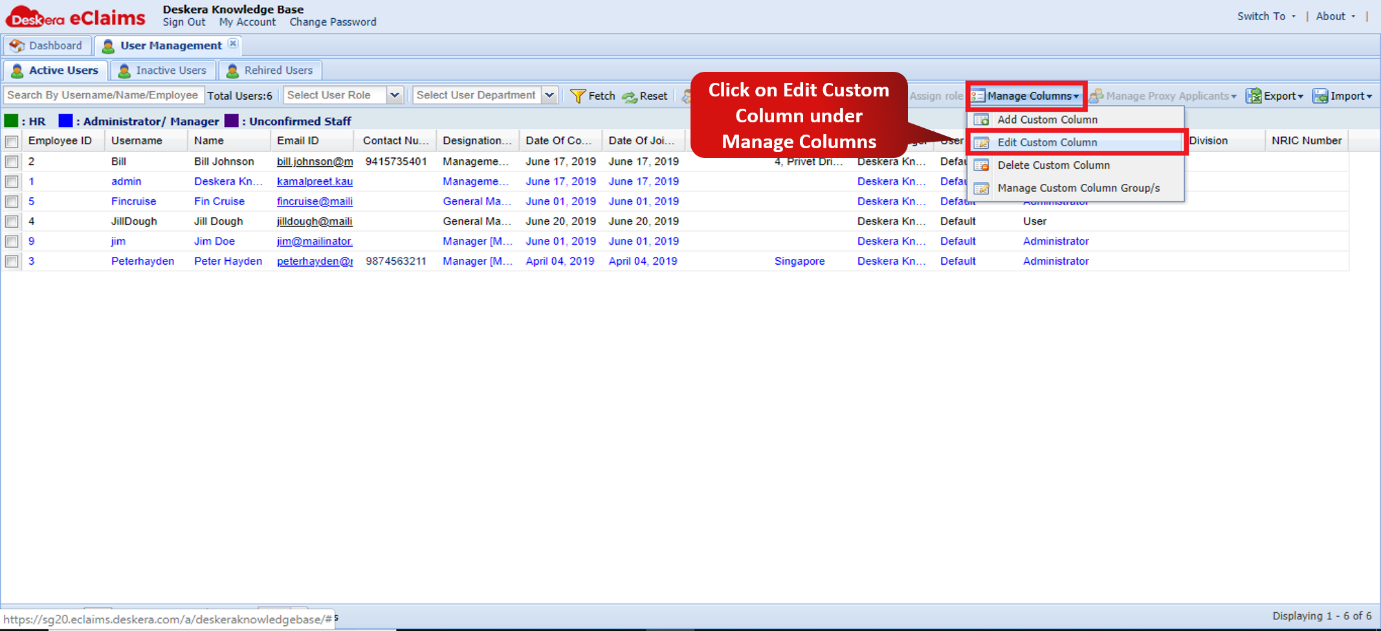 User Administration - Manage Columns – Deskera Help Centre