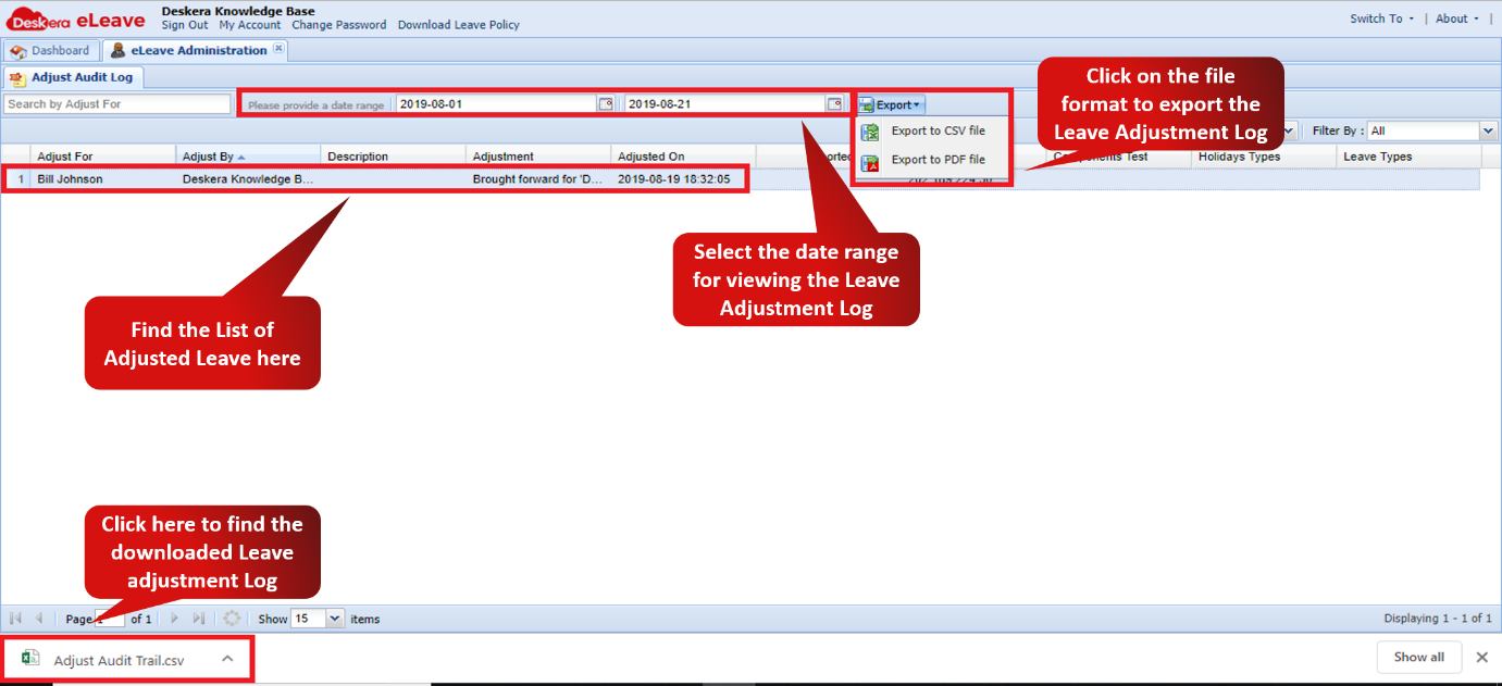 Leave Adjustment Log – Deskera Help Centre