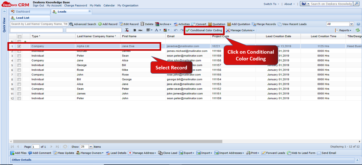 Conditional Color Coding & Formatting Lead List – Deskera Help Centre