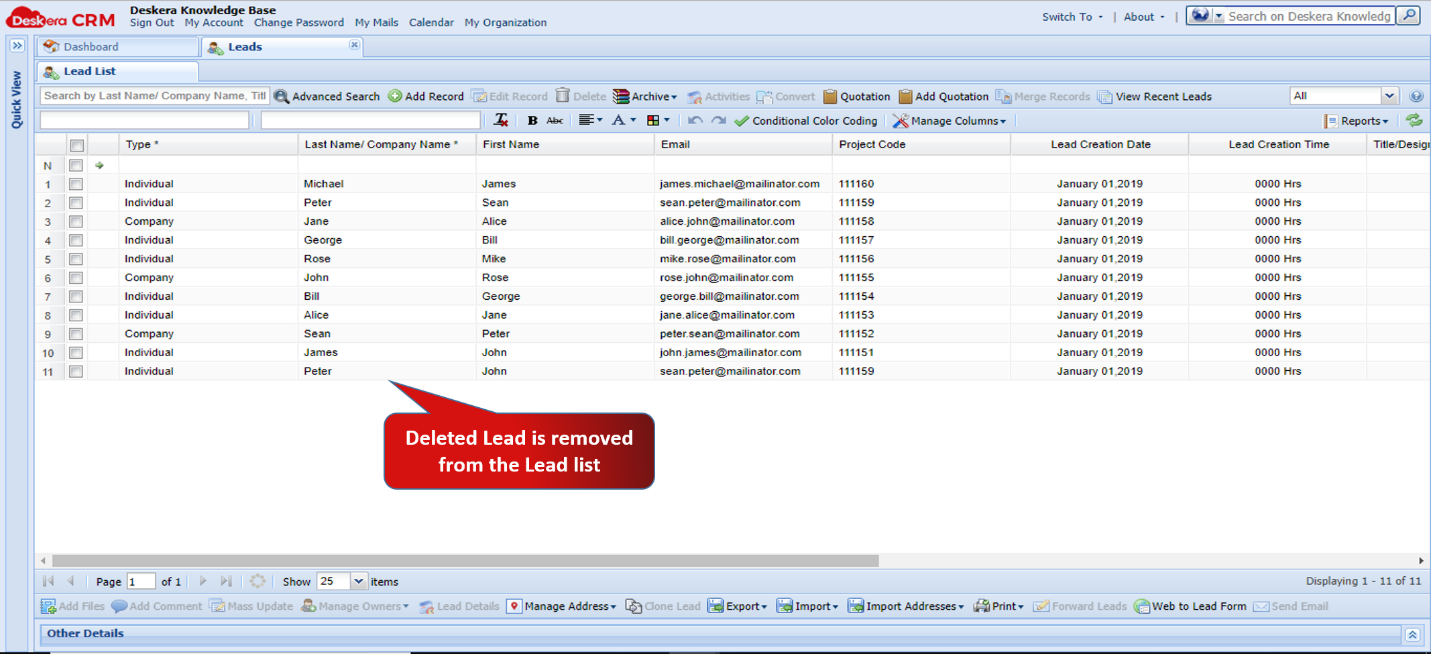 Edit, Delete and Archive Records - Leads – Deskera Help Centre