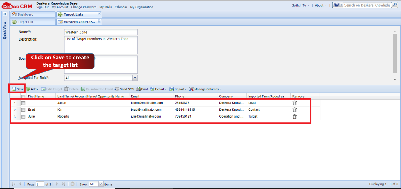 Target List – Deskera Help Centre