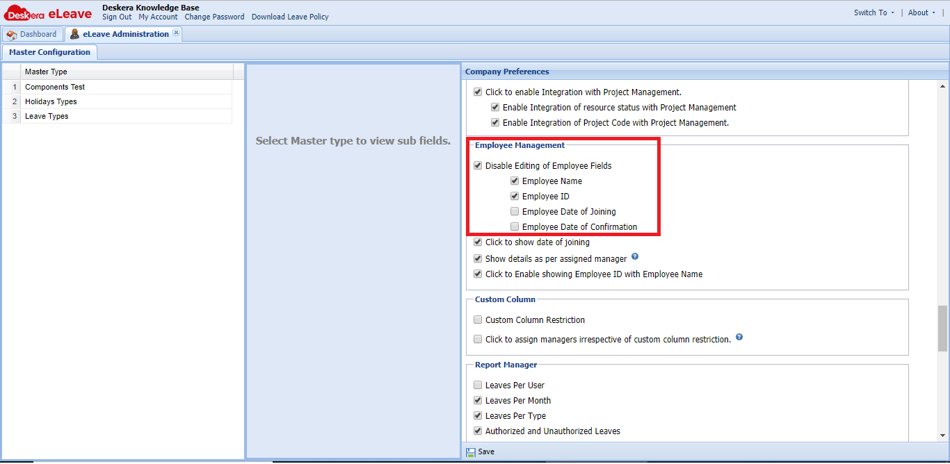 Master Configuration - Employee Management and Custom Column – Deskera ...