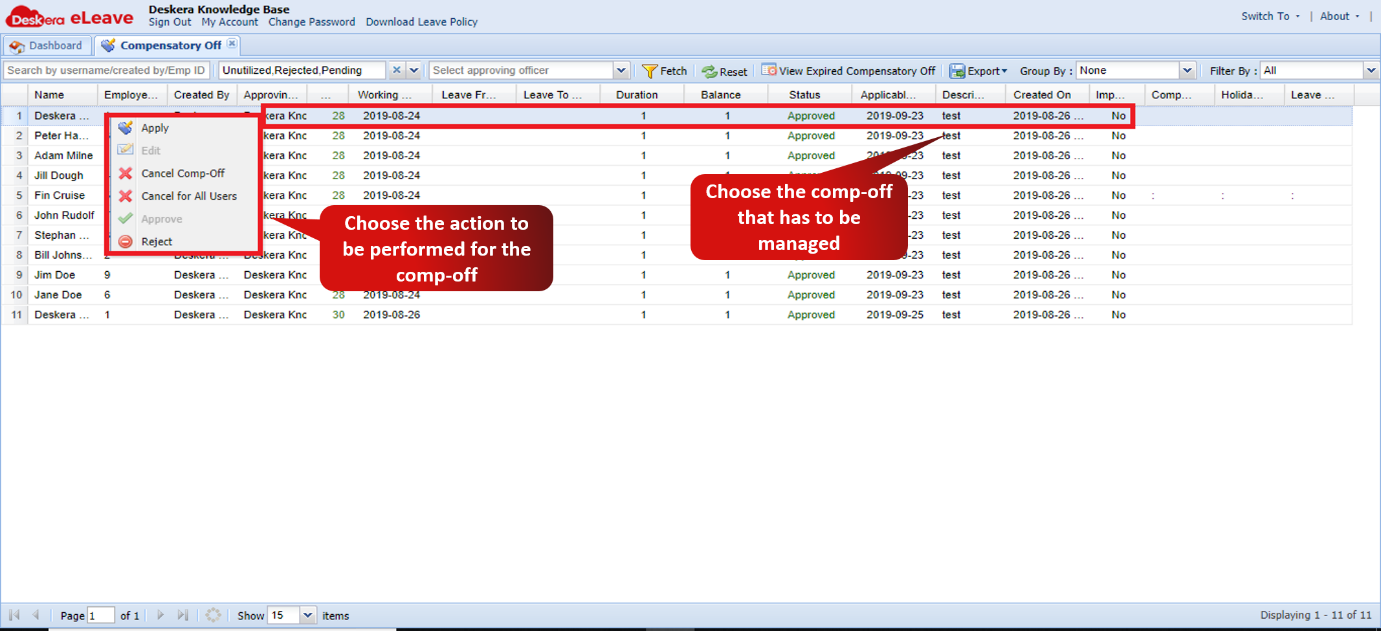 Manage Comp-Off – Deskera Help Centre