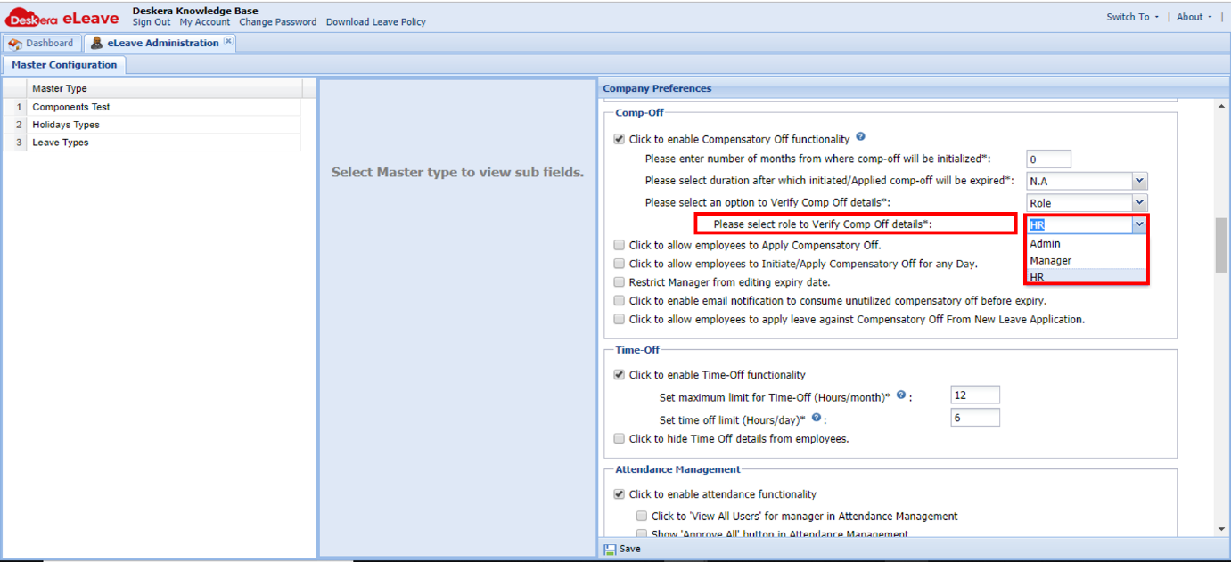 Master Configuration- Compensatory-Off and Time-Off – Deskera Help Centre