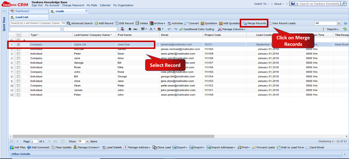 Merge Records - Leads – Deskera Help Centre