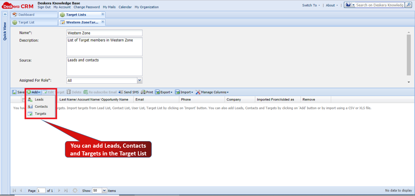 Target List – Deskera Help Centre