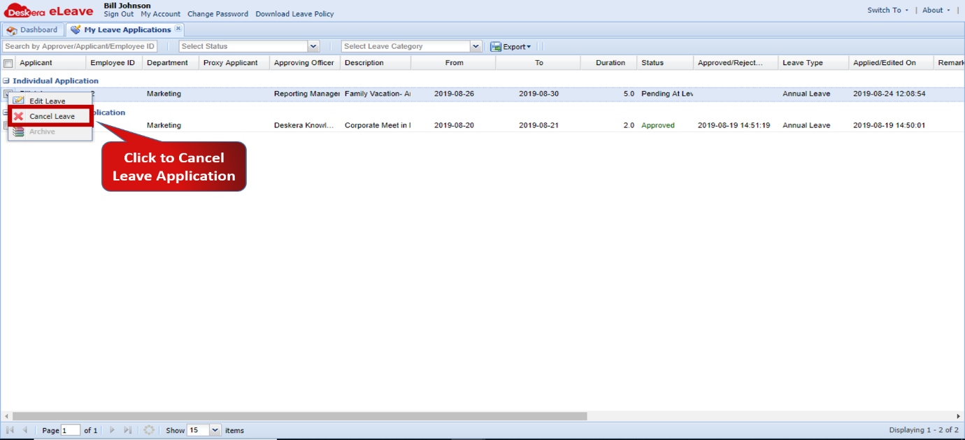 Edit/Cancel Leave Application – Deskera Help Centre