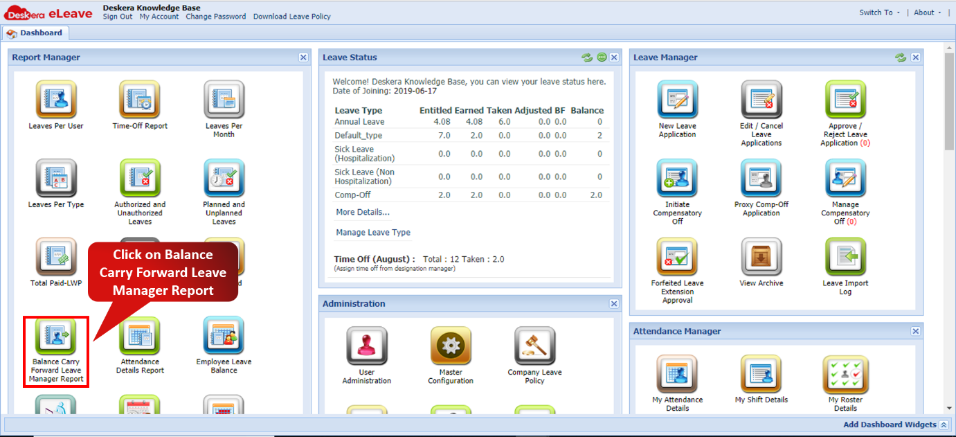 Balance Carry Forward Leave Manager Report – Deskera Help Centre