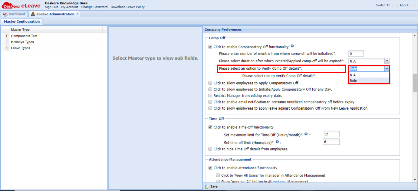 Master Configuration- Compensatory-Off and Time-Off – Deskera Help Centre
