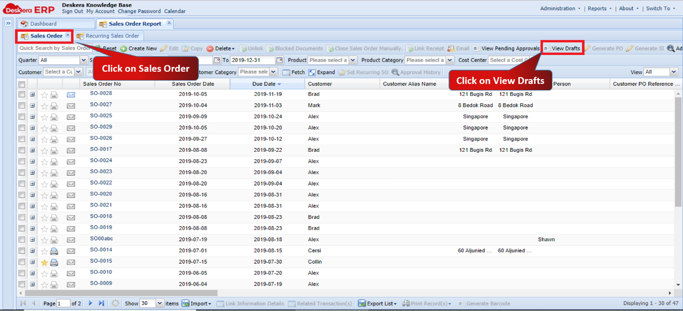 Sales Order-View Drafts – Deskera Help Centre