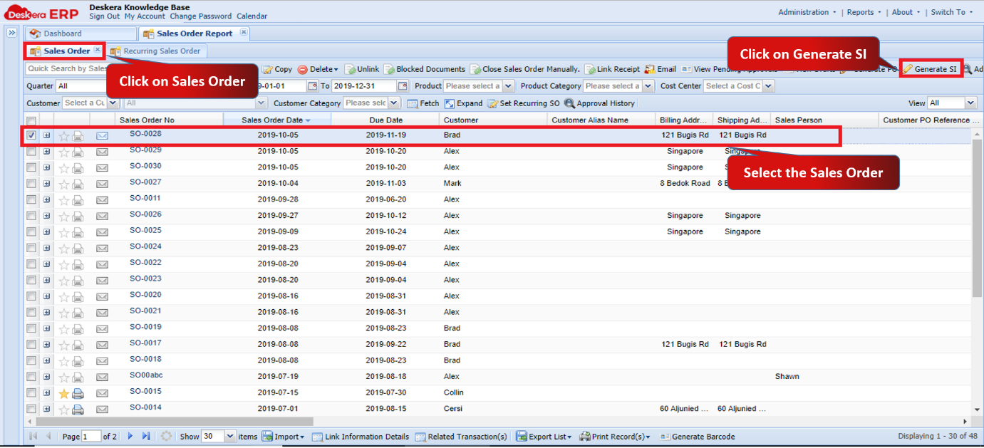 Sales Order-Generate SI – Deskera Help Centre