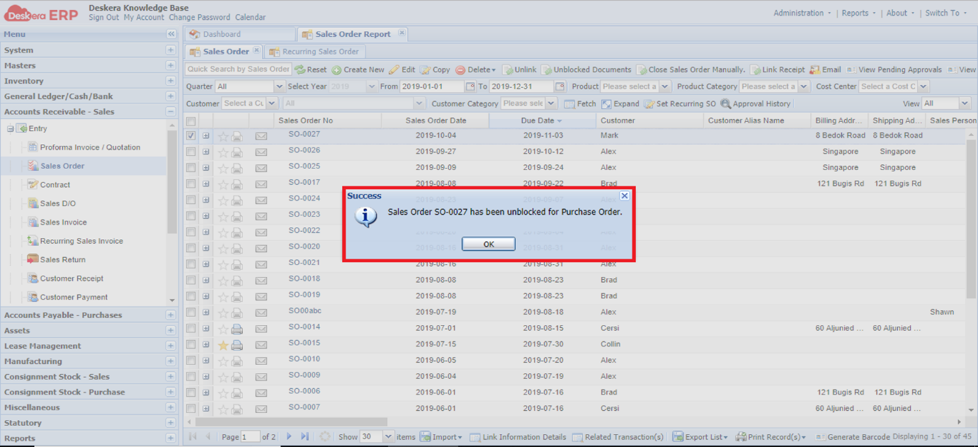 Sales Order-Unlink, Blocked Documents, Close Sales Order Manually – Deskera Help Centre