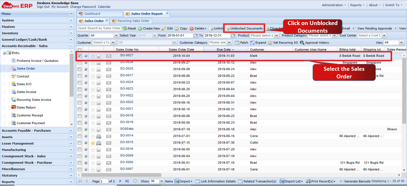 Sales Order-Unlink, Blocked Documents, Close Sales Order Manually – Deskera Help Centre