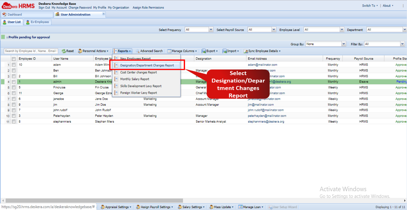 Designation/Department Changes Report – Deskera Help Centre