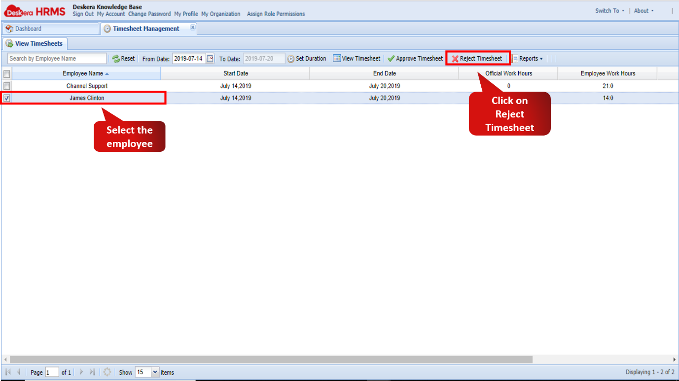 Reject Timesheet – Deskera Help Centre